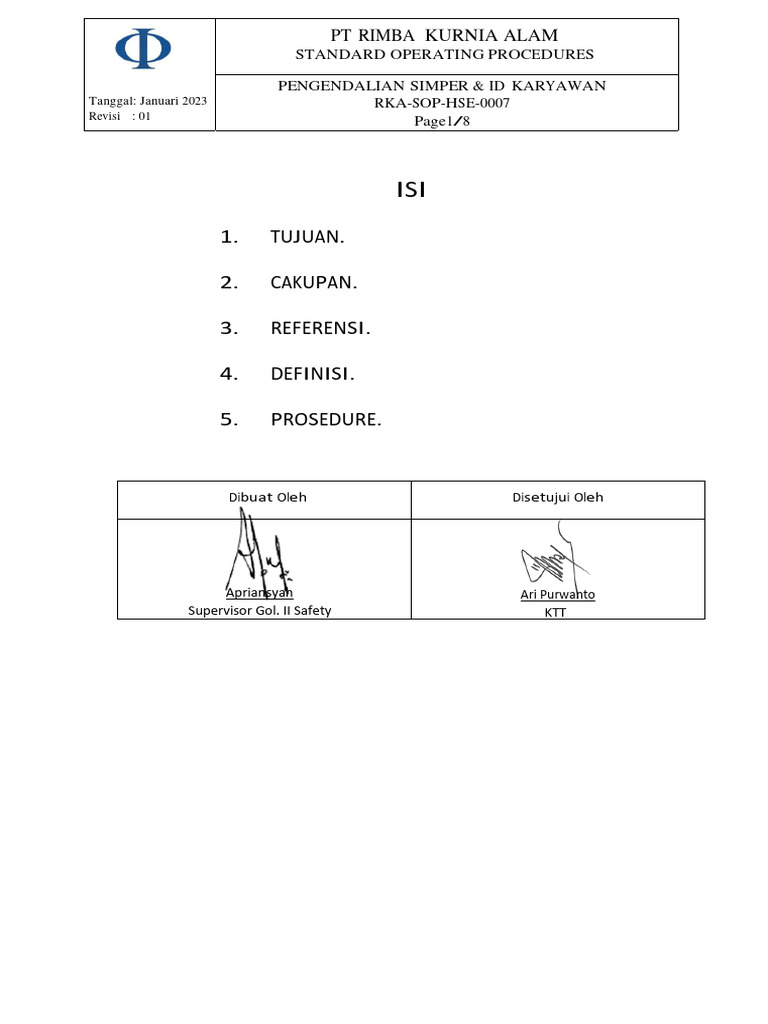 (SOP-SFT-RKA-11) PENGENDALIAN SIMPER & ID KARYAWAN_REV1 | PDF