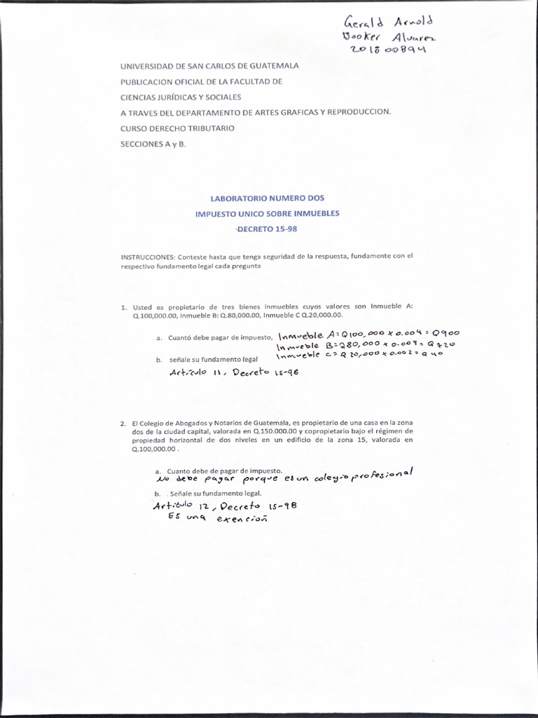 Laboratorio Derecho Financiero Gerald Booker 201800894 | PDF