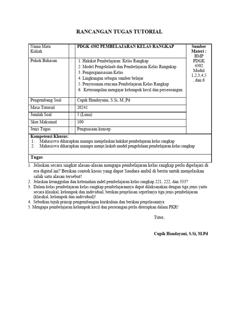 Rancangan Tugas Tutorial PKR | PDF