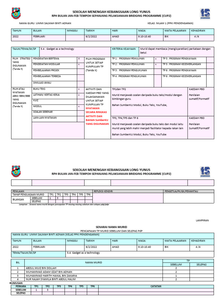 RPH Catch Up Plan M2 - Nilam 1 | PDF