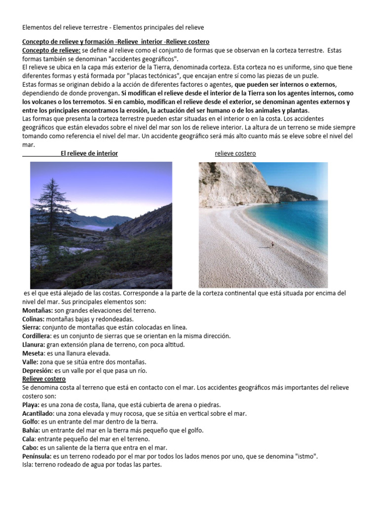 Elementos Del Relieve Terrestre | PDF | Terreno | Montañas