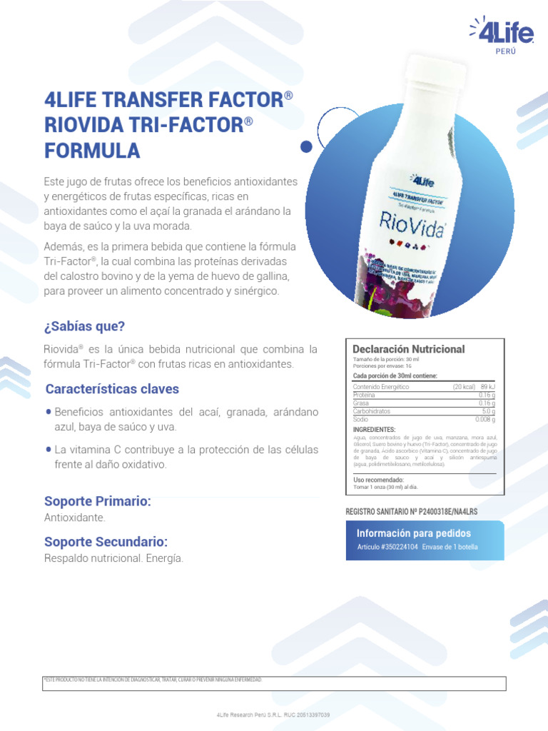 Transfer Factor Riovida Tri Factor Formula | PDF | Antioxidante | Nutrición