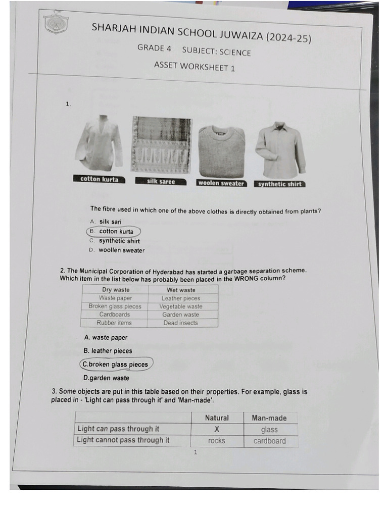 Science Asset Worksheet | PDF