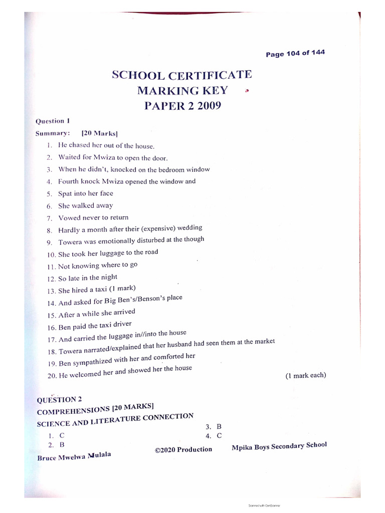 English Marking Key Intern 2009 2019 Gce 2014 2019 | PDF