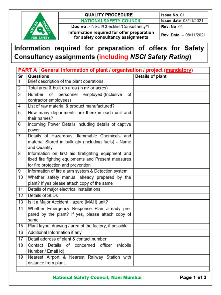 Safety Consultancy Offer Checklist | PDF | Firefighting | Hazards
