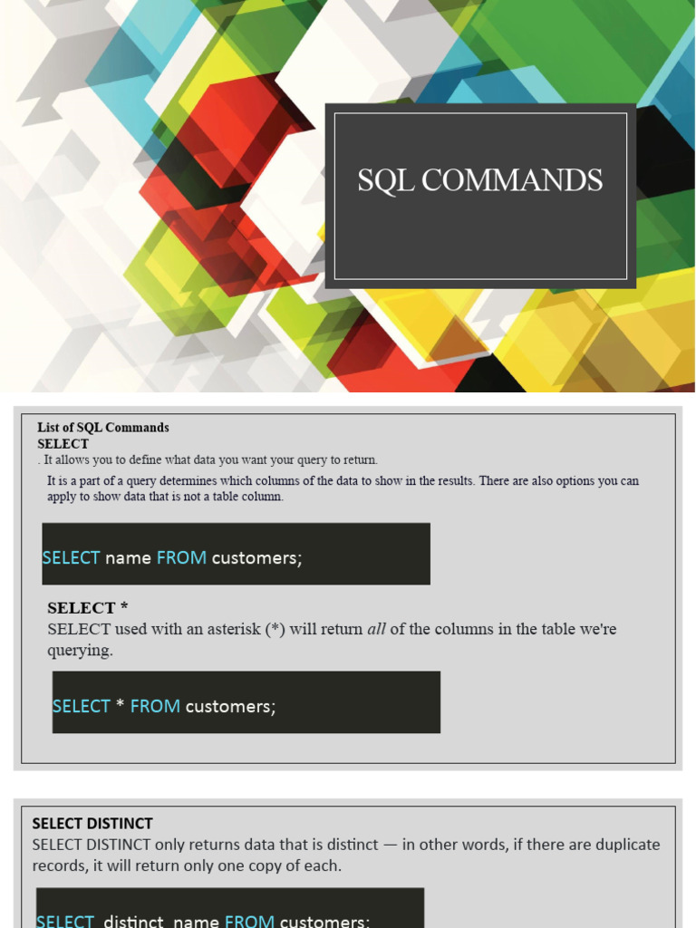SQL Commands | PDF | Table (Database) | Computer Programming SQL Commands | PDF | Table (Database) | Computer Programming