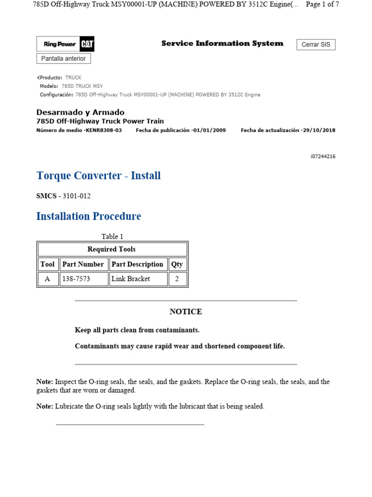 Torque Converter - Install 785D | PDF | Axle | Vehicles