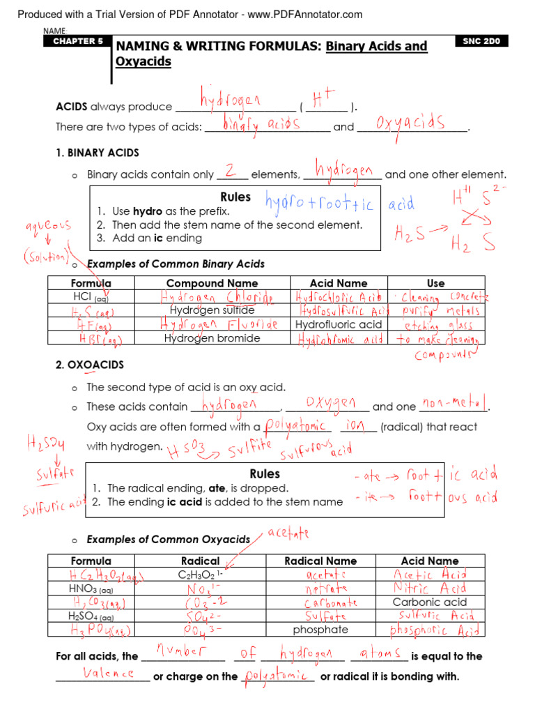 Binary Acid Oxyacid Lesson PDF With Notes | PDF | Acid | Chemical Elements