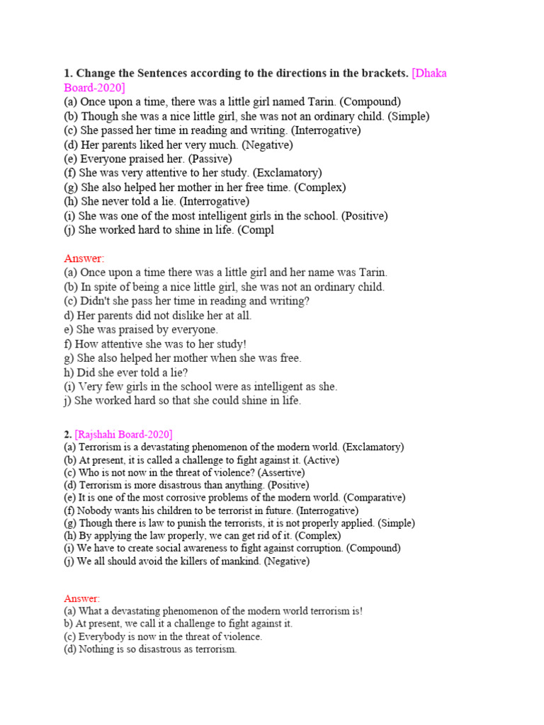 ssc changing sentence | PDF | Knowledge | Question