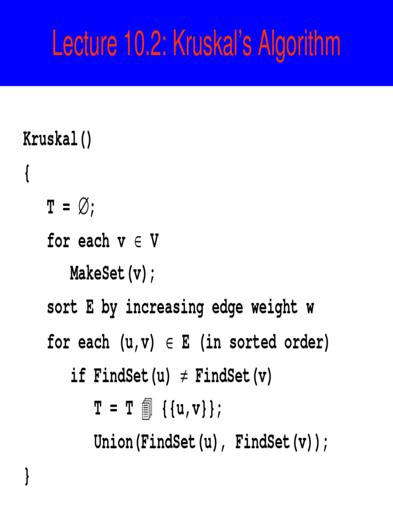 Lecture10-Kruskal Disjoint | PDF | Computer Programming | Applied Mathematics