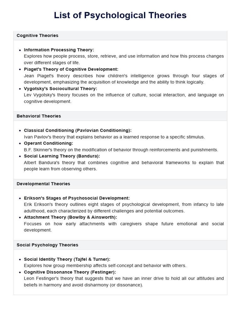 List of Psychological Theories | PDF | Psychology | Developmental ...