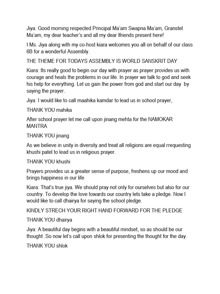 School Assembly Prayer and Activities | PDF | Prayer | Psychological ...