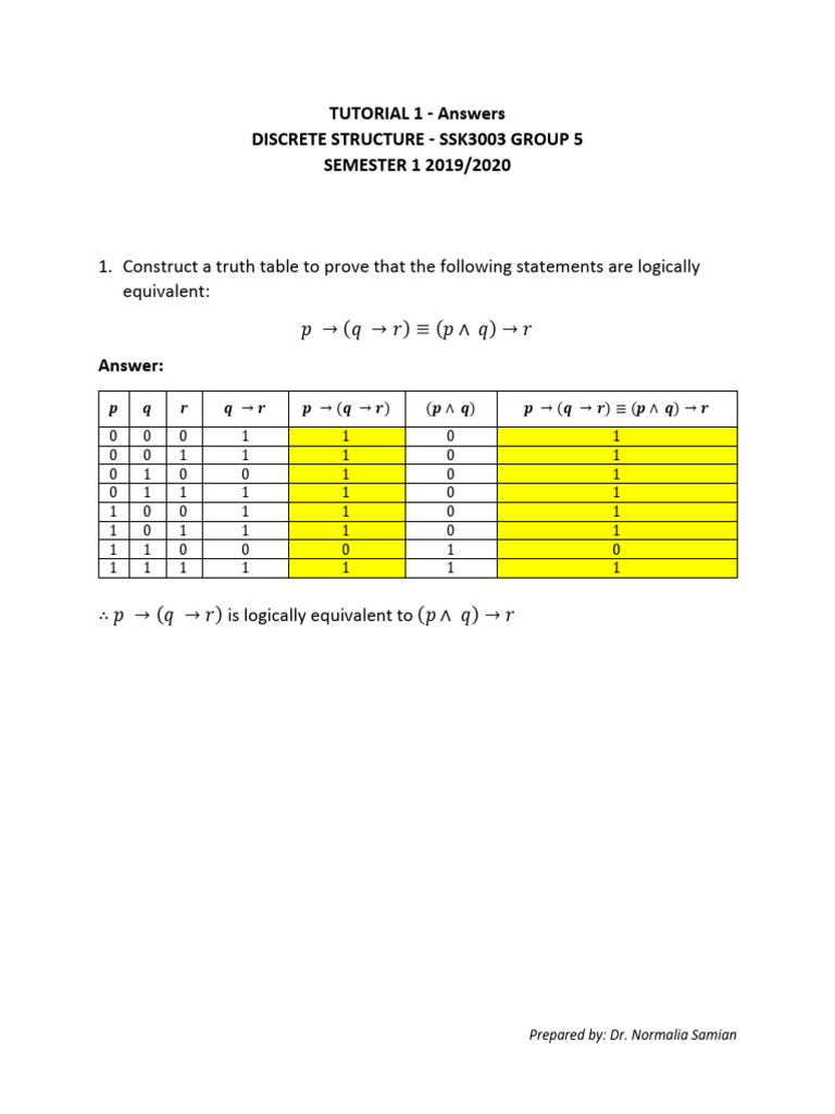 Tutorial 1 - Logic Answers | PDF | Semantics | Syntax (Logic)