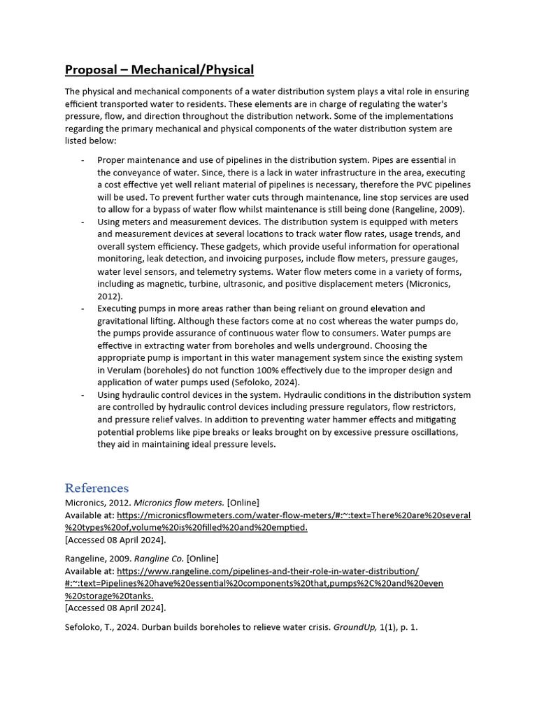 Proposal (Physical:Mechanical) - Levi | PDF | Pump | Flow Measurement