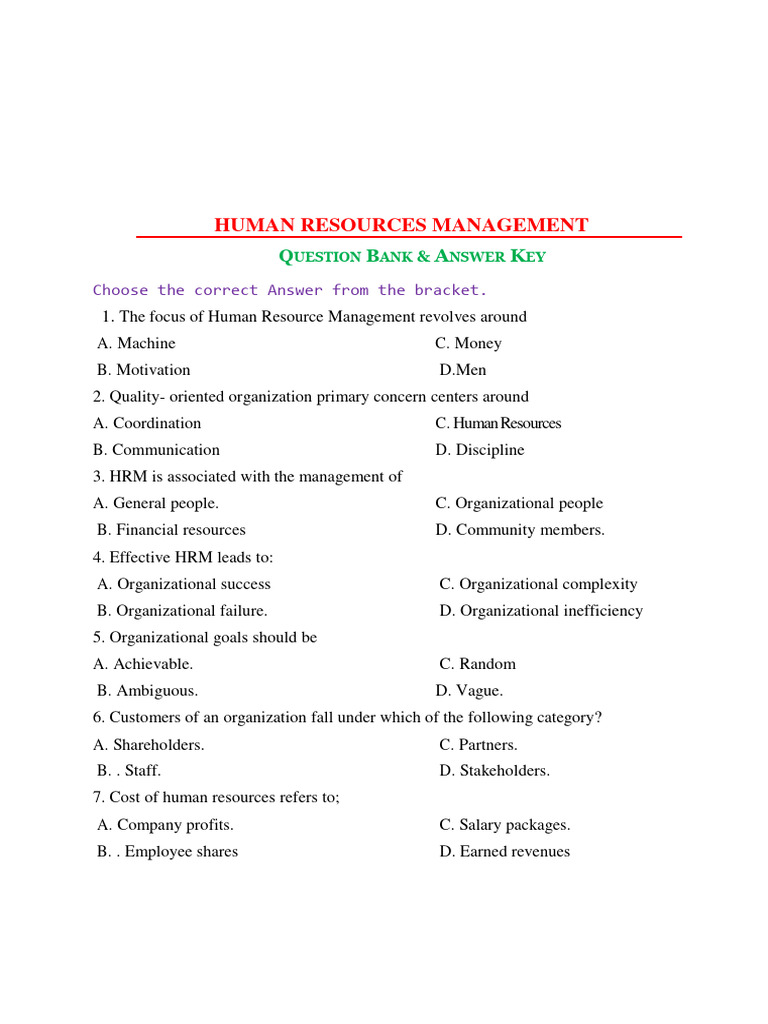 MCQ Human Resources Management | PDF | Human Resource Management ...