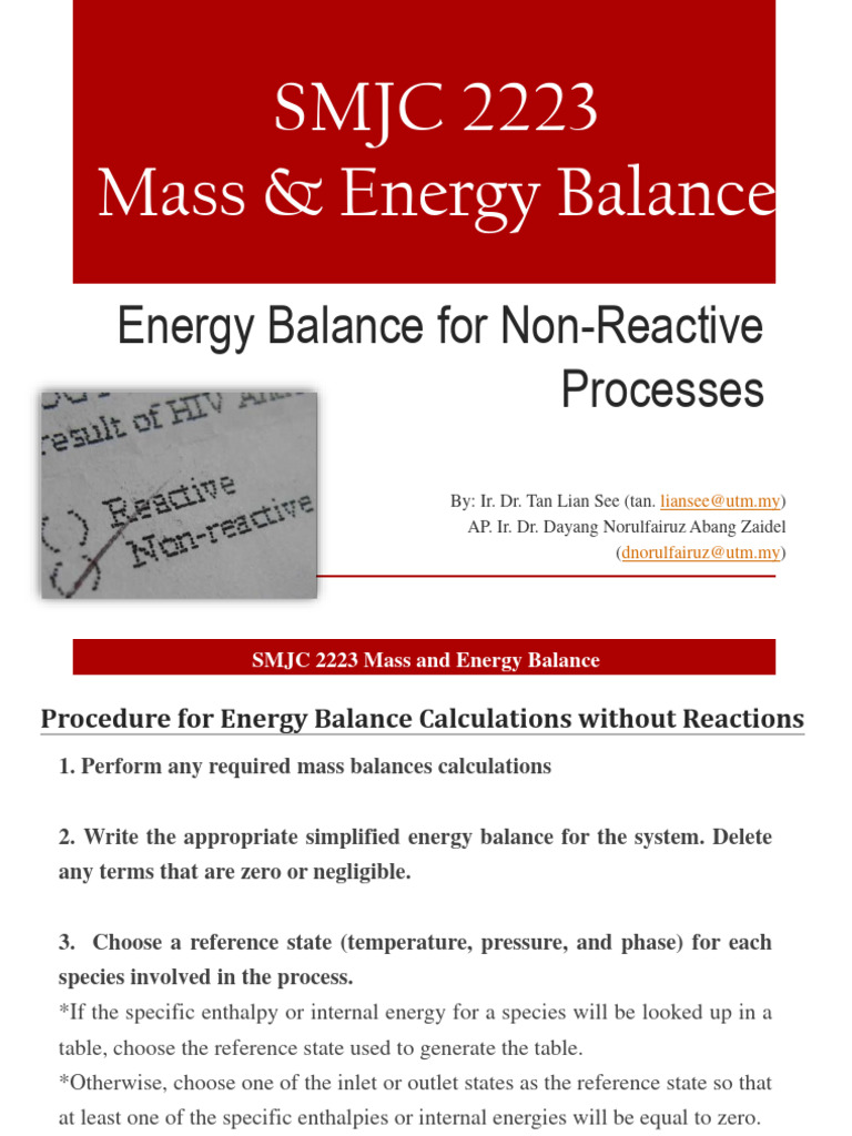 EB_Topic 2-Energy Balance for non reactive process (dayang) | PDF | Humidity | Enthalpy