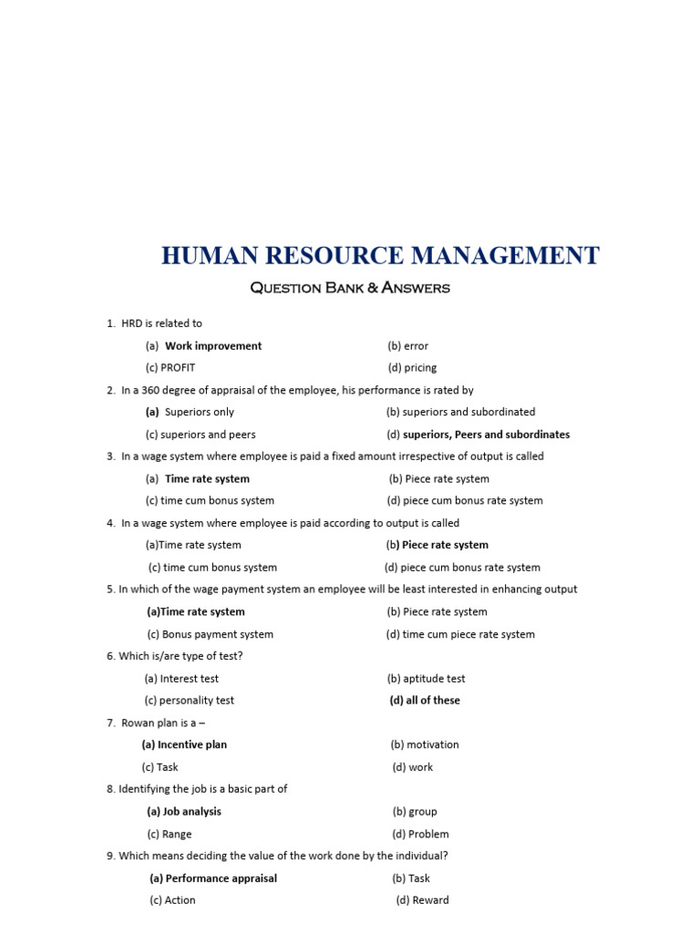 MCQ - III Sem B Com Human Resource Management | PDF | Employment ...