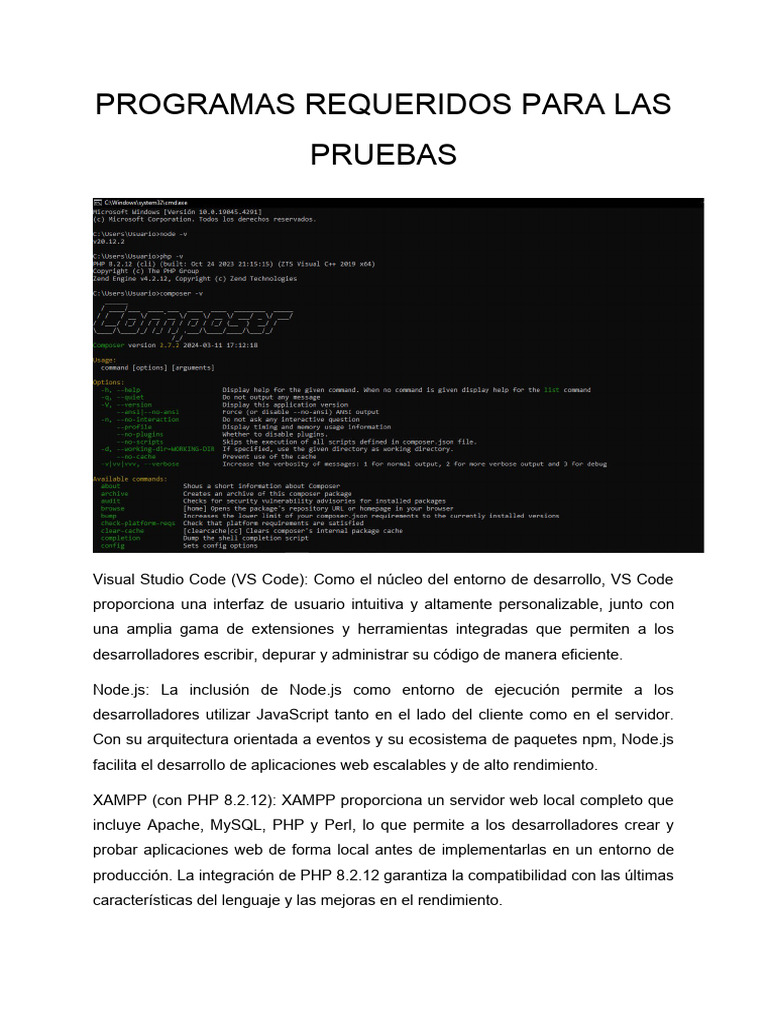 Instalacion de Programas para Las Pruebas y Comandos Utilizados | PDF | Php | Entorno de ...