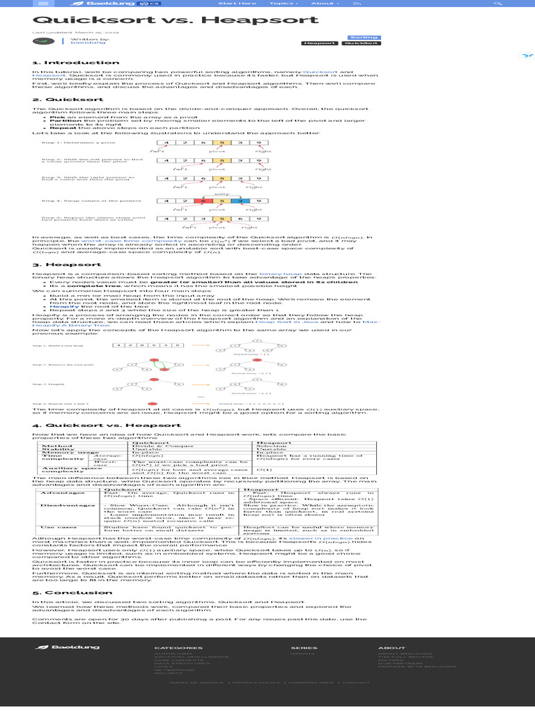 Quicksort Vs Heapsort Baeldung On Computer Science Pdf Algorithms And Data Structures 6053