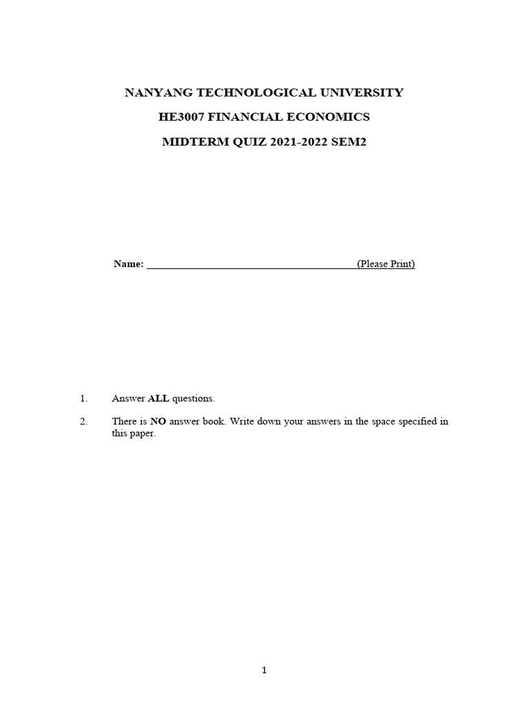 Midterm Quiz 2122sem2 - Answer Keys | PDF | Stocks | Securities (Finance)