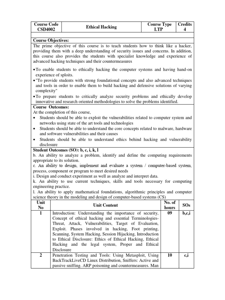CSD4002 Ethical-Hacking LTP 1.0 1 CSD4002 | PDF | Security Hacker | Vulnerability (Computing)