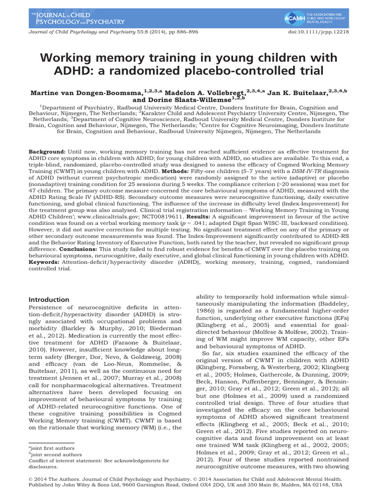 Child Psychology Psychiatry - 2014 - Dongen Boomsma - Working Memory ...