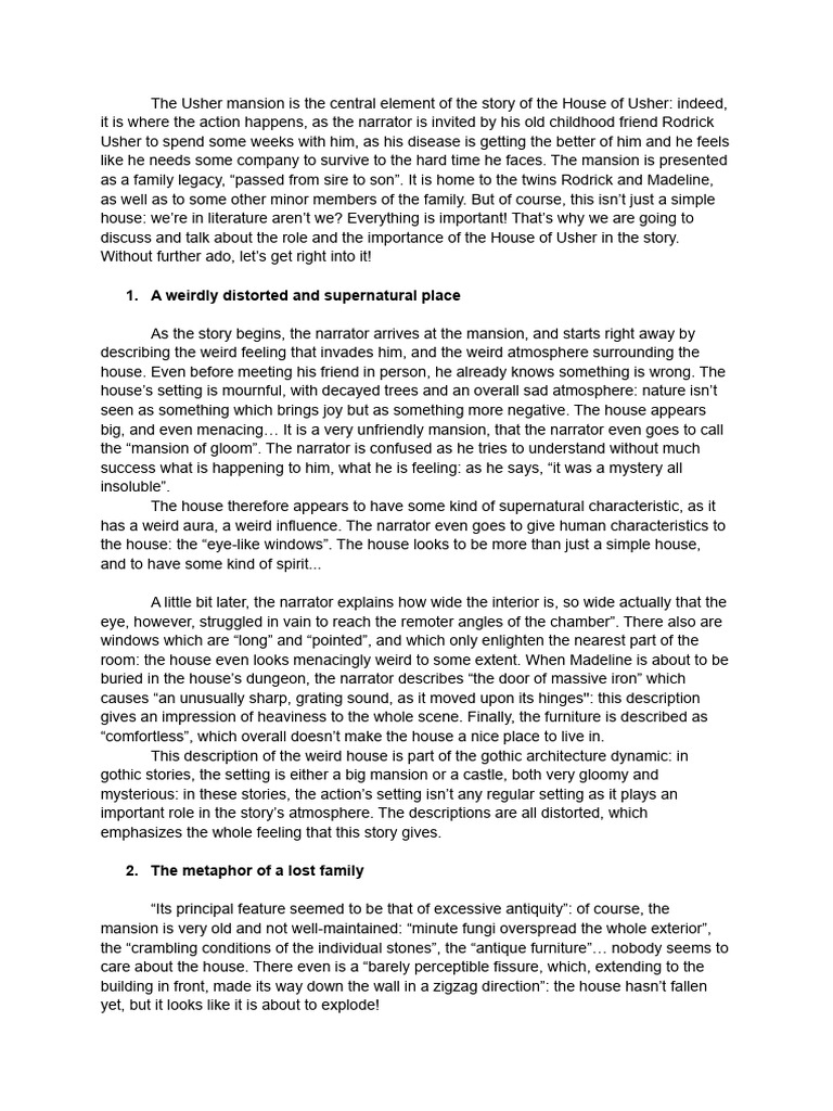 LLCE Edgar Allan Poe The Fall of The House of Usher House Analysis | PDF