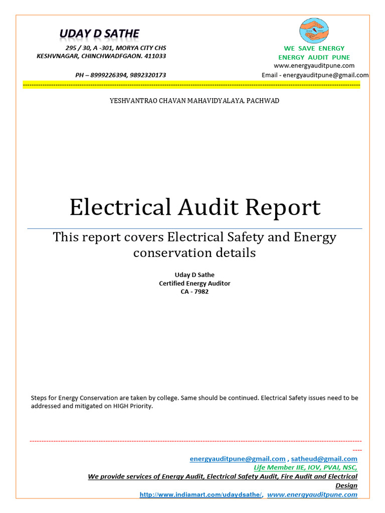 electrical Audit report | Download Free PDF | Solar Power | Electricity