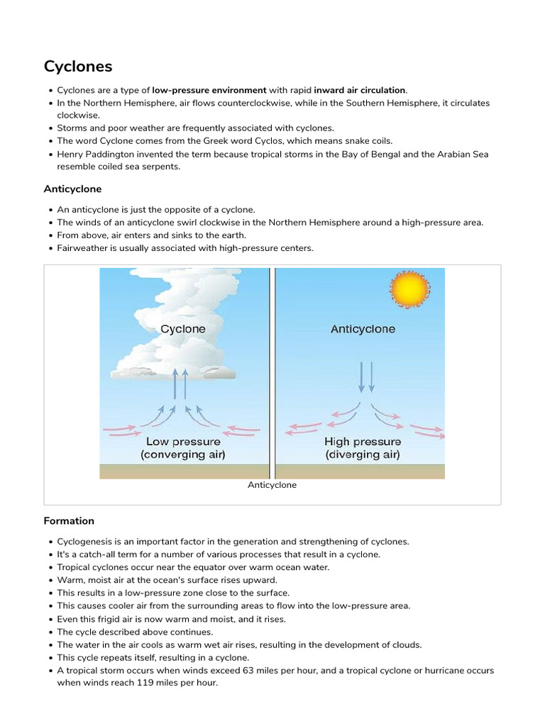 Cyclones - Geography Notes | PDF | Tropical Cyclones | Cyclone