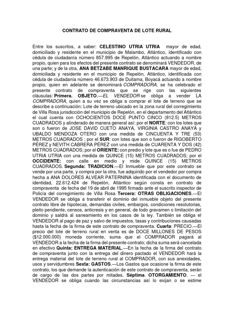 Contrato de Compraventa de Lote Rural | PDF | Ley común | Derecho ...