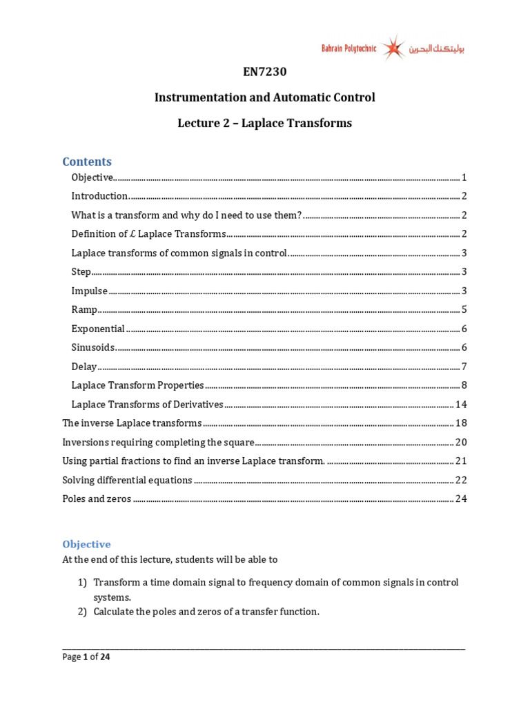 Lecture 2 - Laplace Transforms | PDF | Laplace Transform | Mathematical ... Lecture 2 - Laplace Transforms | PDF | Laplace Transform | Mathematical ...
