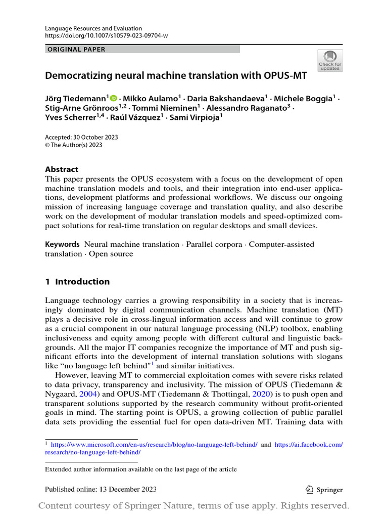 Democratizing Neural Machine Translation With OPUS CAT | PDF ...