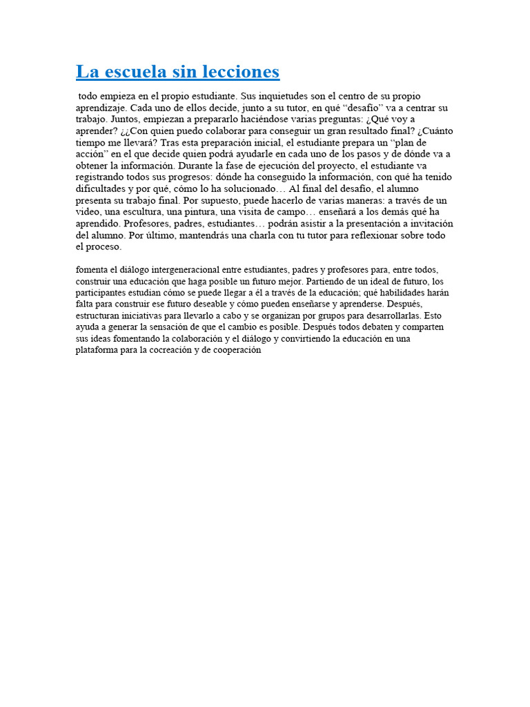 Educación Innovadora sin Lecciones | PDF | Crecimiento personal y ...