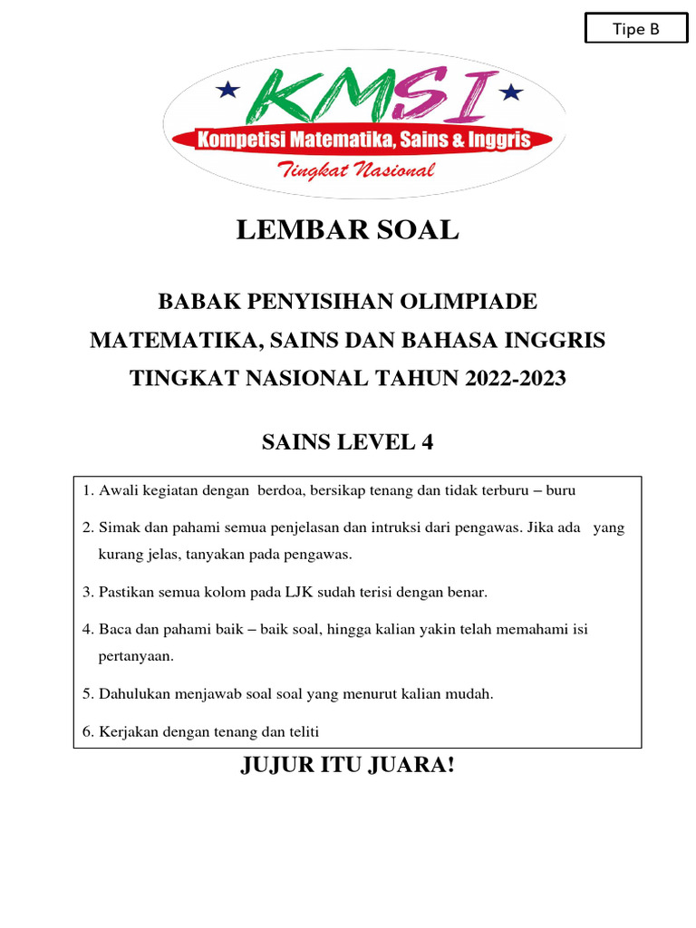 Soal Penyisihan Sains Lev 4 (Tipe B) + Jawaban | PDF | Dewasa Muda