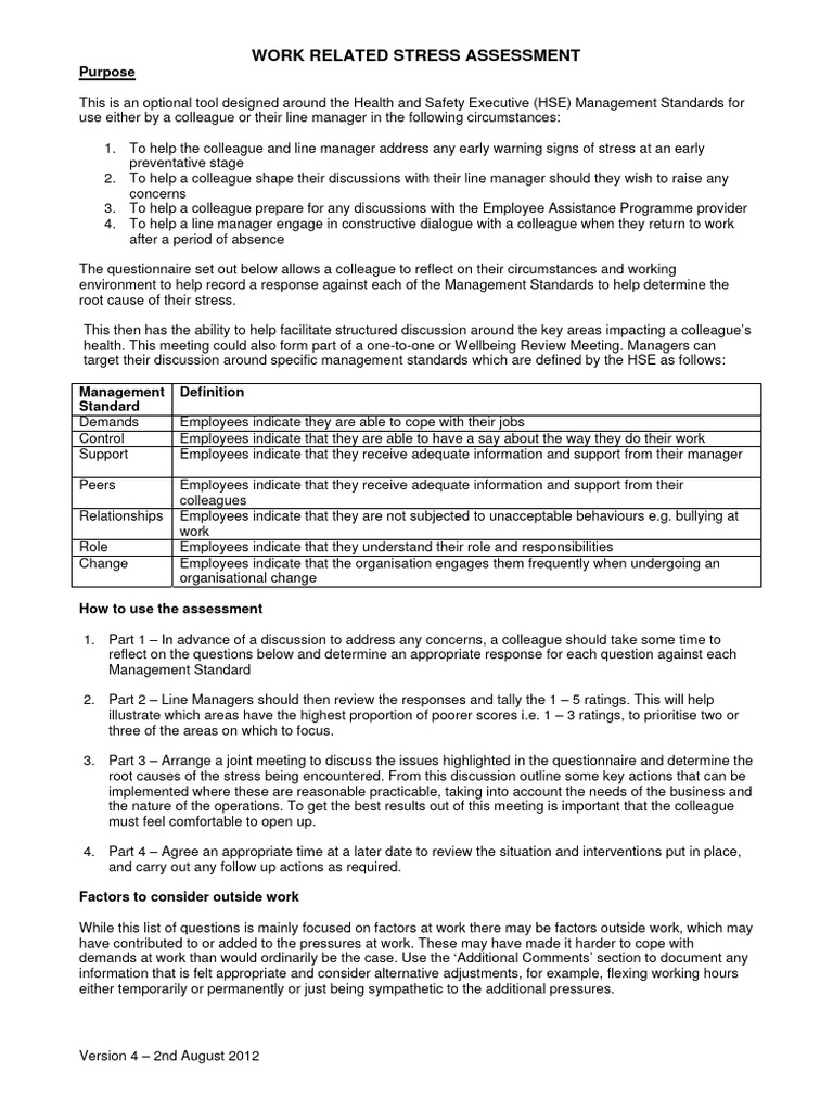 Work-Related Stress Assessment Tool | PDF | Occupational Stress ...