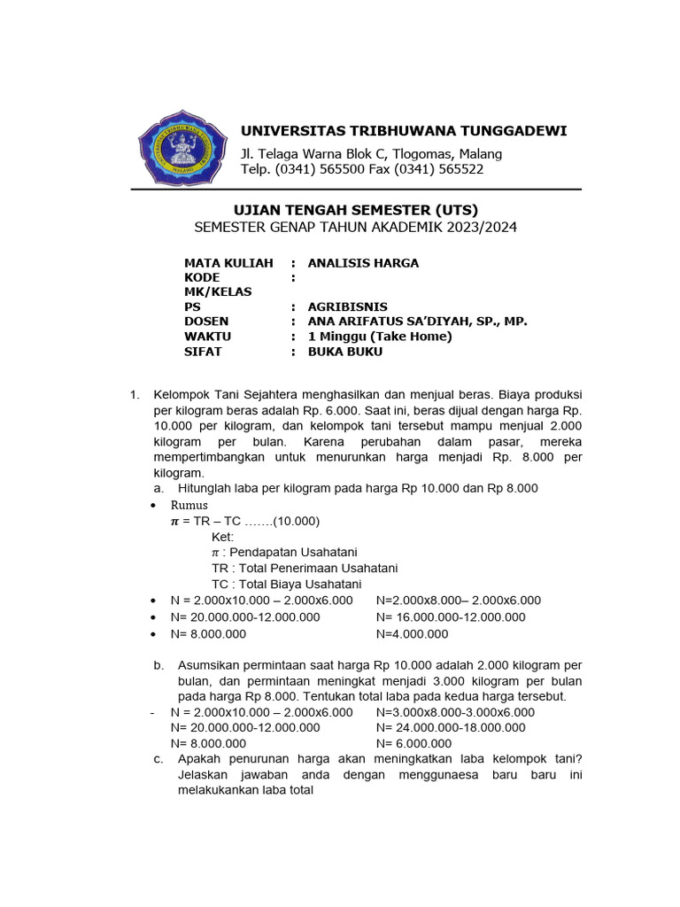 Soal Uts 2023-2 | PDF | Sains & Matematika