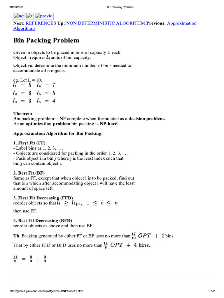 Bin Packing Problem PDF | PDF