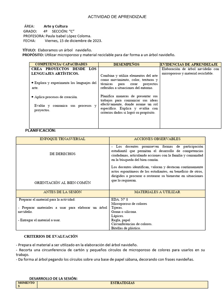 ACTV. VIERNES.1.12.23.Arte y Cult. | PDF | Evaluación | Cognición