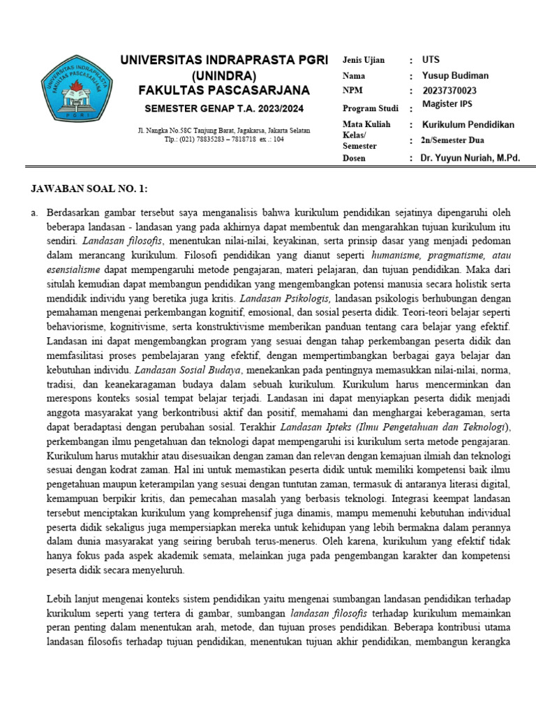 FORM LEMBAR JAWAB UTS KURIKULUM PENDIDIKAN (DipulihkanOtomatis) | PDF