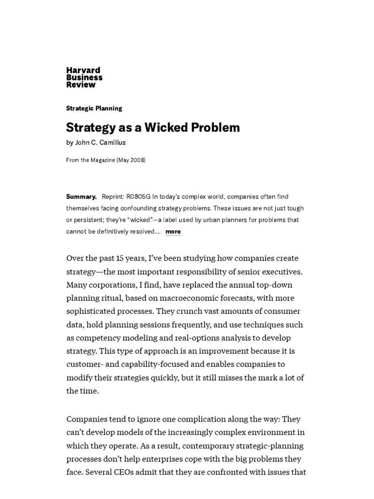 Camillus, 2008, Strategy As A Wicked Problem | PDF | Walmart | Retail
