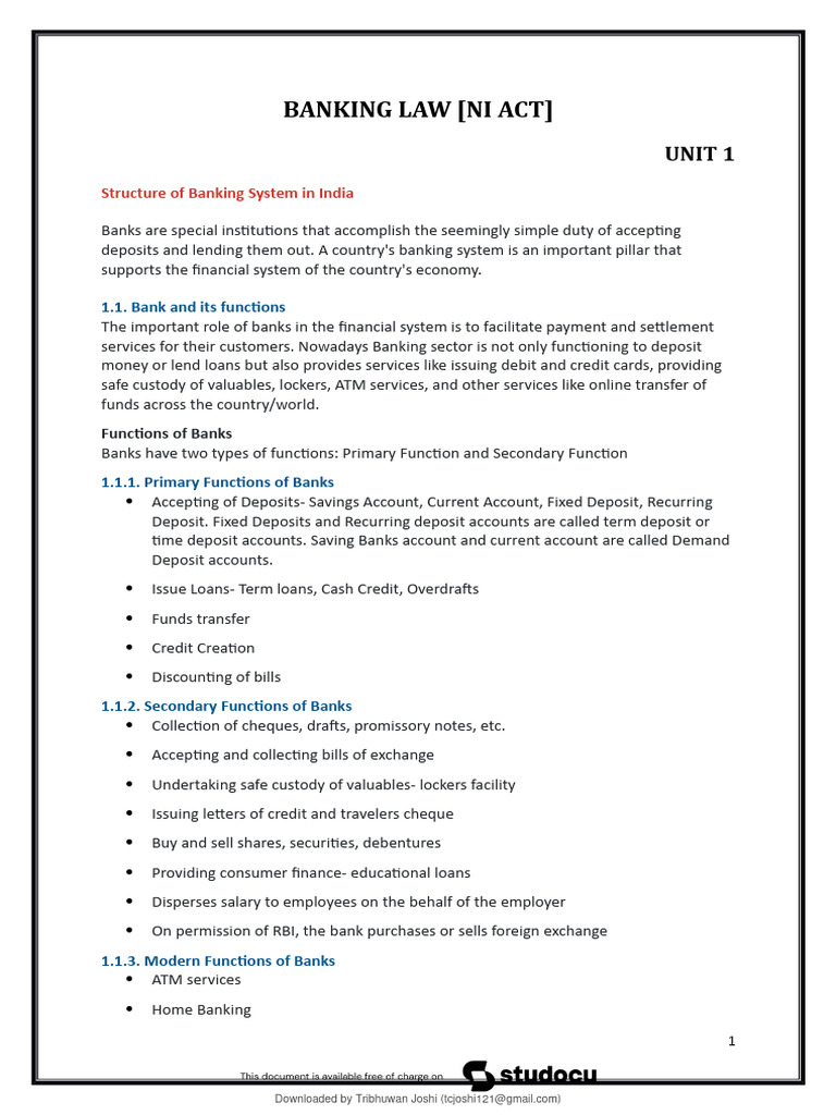 Banking Law Notes | PDF | Banks | Reserve Bank Of India