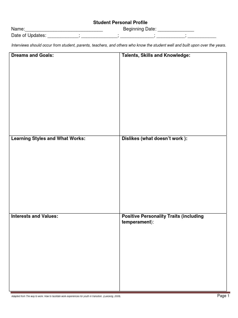 Student_Personal_Profile_Template | PDF | Experience | Learning