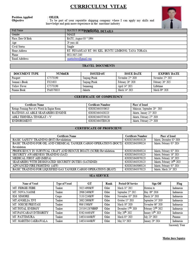 Cv. Matius Boro Saputranew 2023 | PDF | Shipping | Water Transport