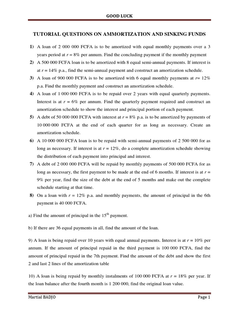 Maths Tutorial Amortization | PDF | Debt | Loans