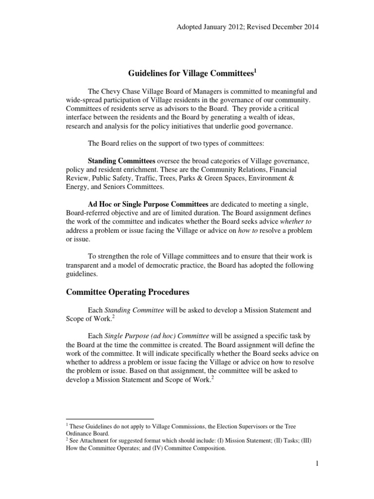 Chevy Chase Village Committee Guidelines | PDF | Committee | Governance