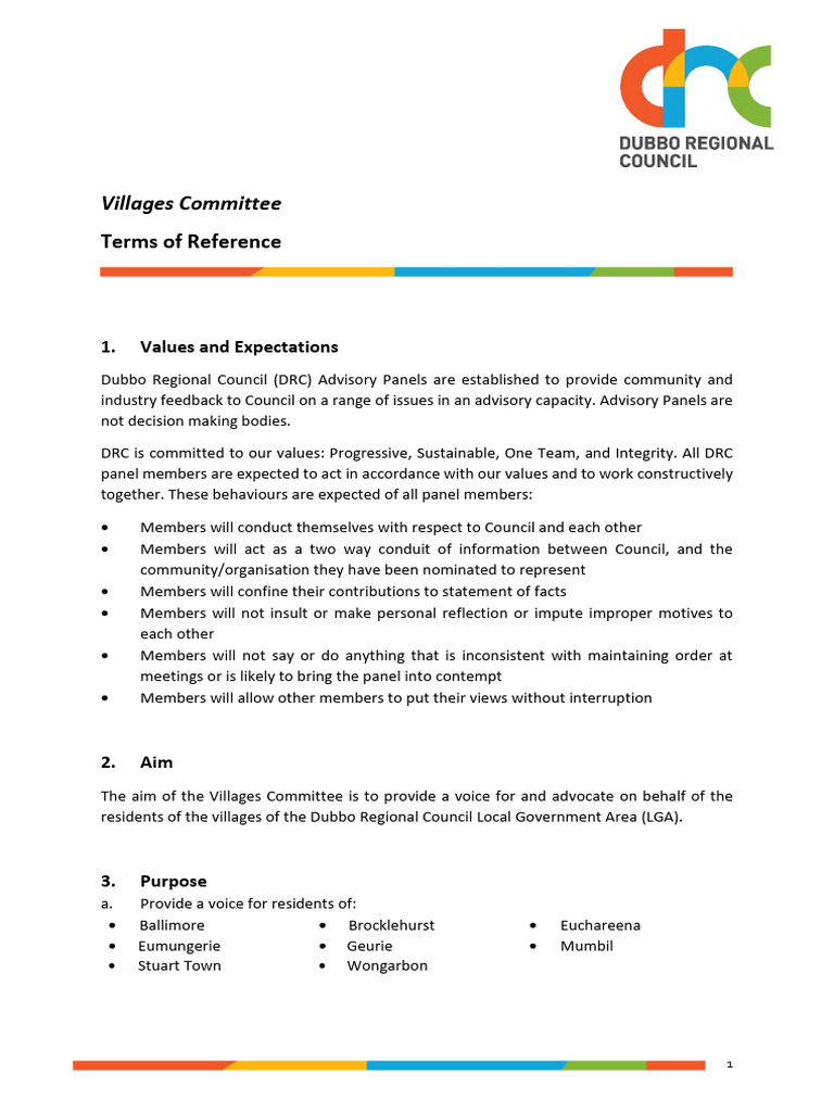 Terms of Reference - Villages Committee | PDF | Committee | Government