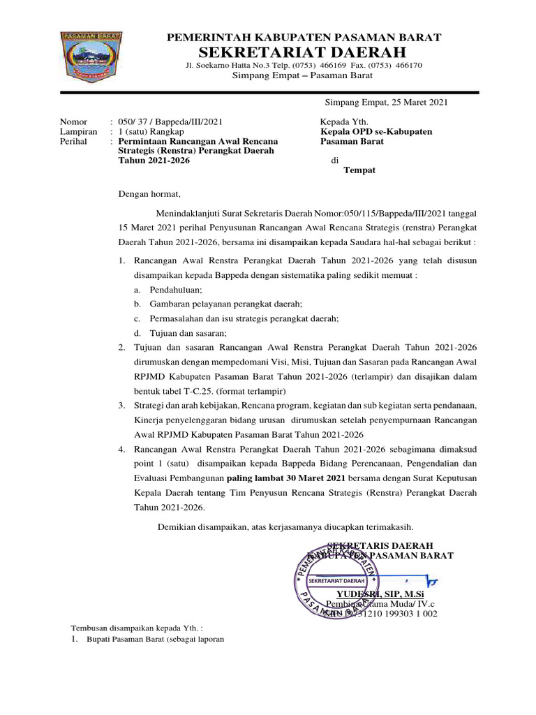 Surat Permintaan Ranwal Renstra 2021-2026 | PDF
