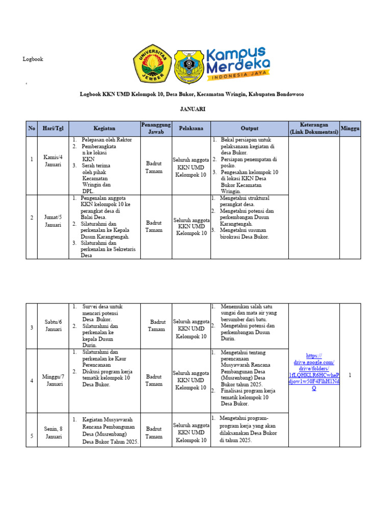 Logbook KKN Desa Bukor | PDF