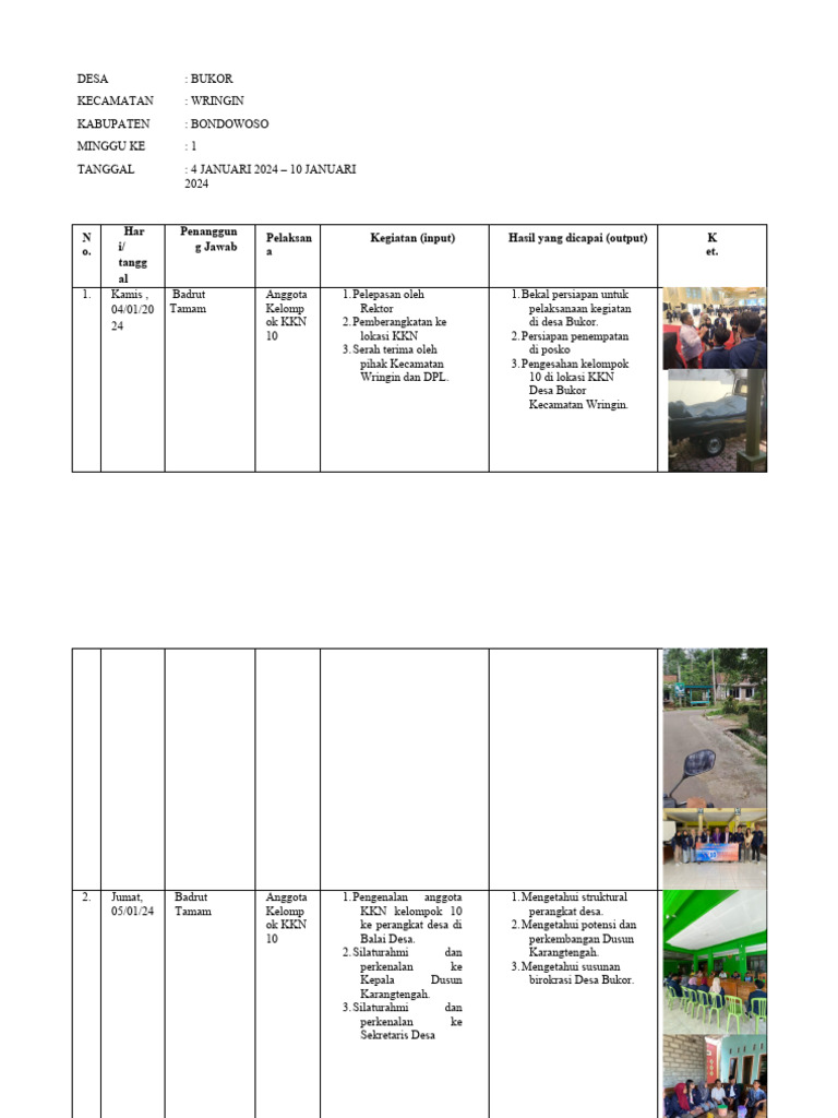 KKN 10 Logbook Minggu 1 | PDF