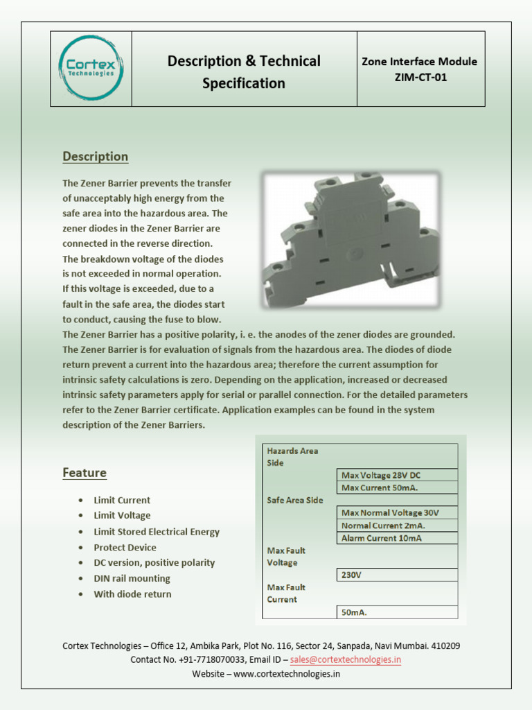 Description Isolation Barrier or Zener Barrier | PDF